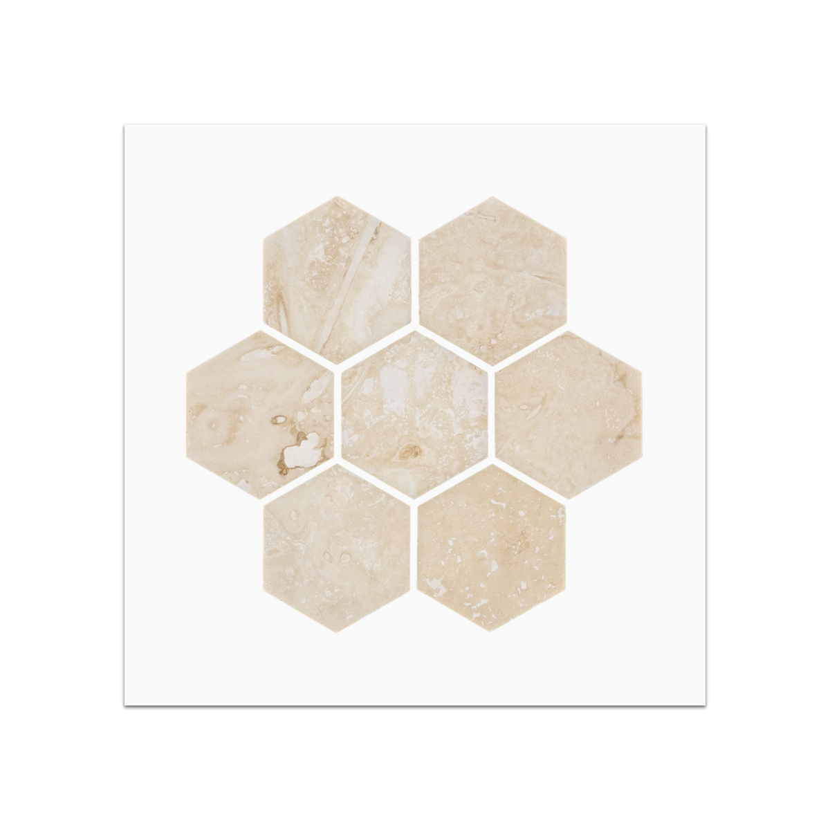 S129 - Light Ivory Travertine 2" Hexagon Mosaic Honed & Filled Swatch – Elon Tile & Stone