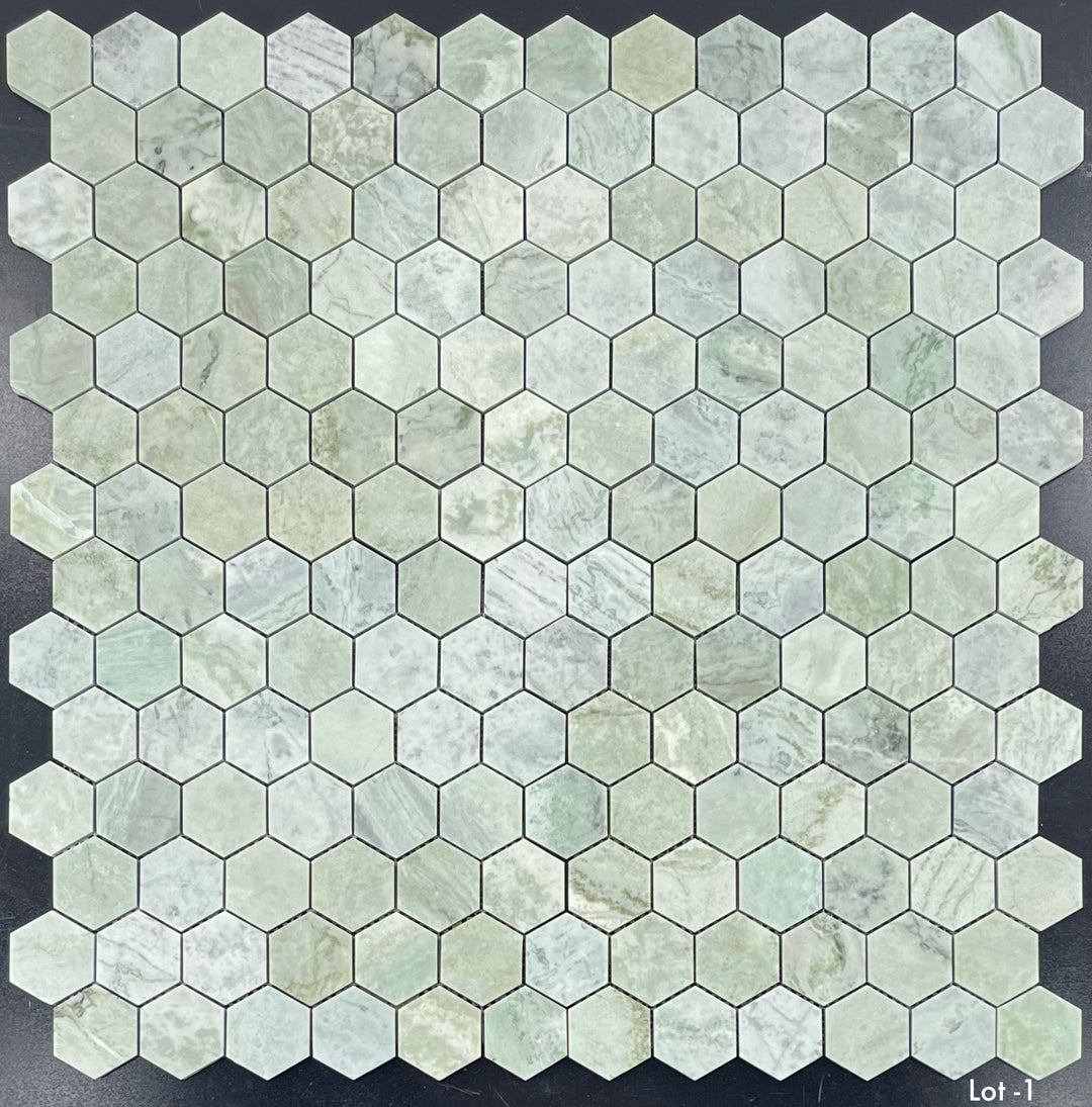 S126H - Emerald Green 2" Hexagon Mosaic Honed Swatch Card – Elon Tile ...