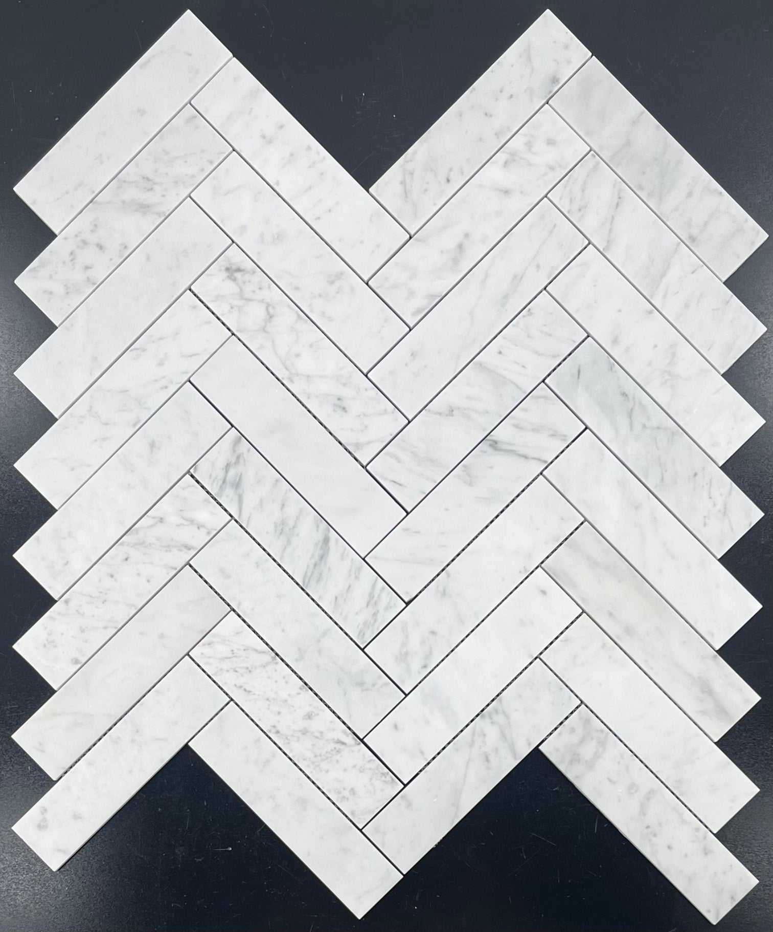 Bianco Carrara 2" x 8" Herringbone Mosaic Honed – Elon Tile & Stone