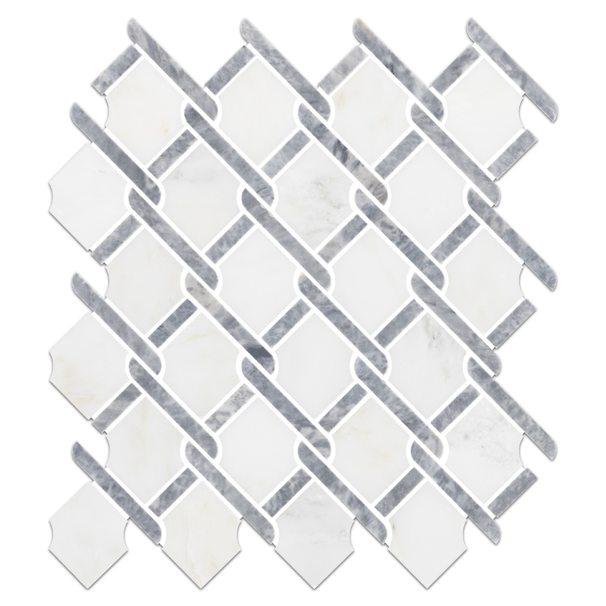 Pearl White Argyle with Pacific Gray Bar Mosaic Polished – Elon Tile ...