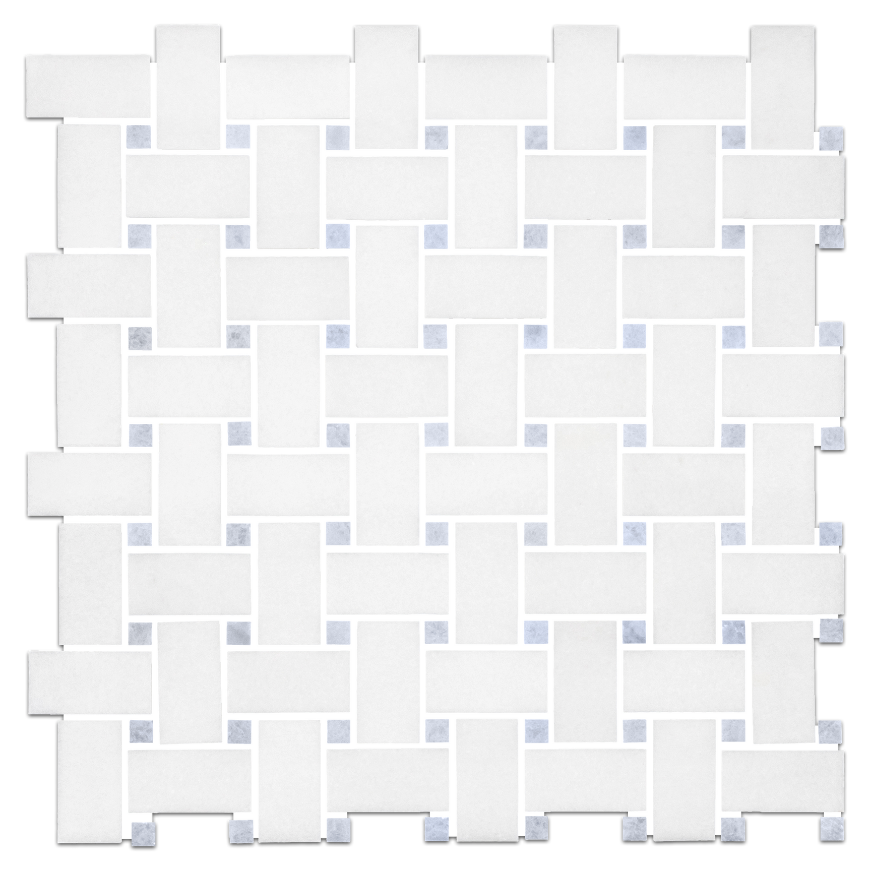 White Thassos Basketweave with 3/8" Blue Celeste Dot Mosaic Polished ...
