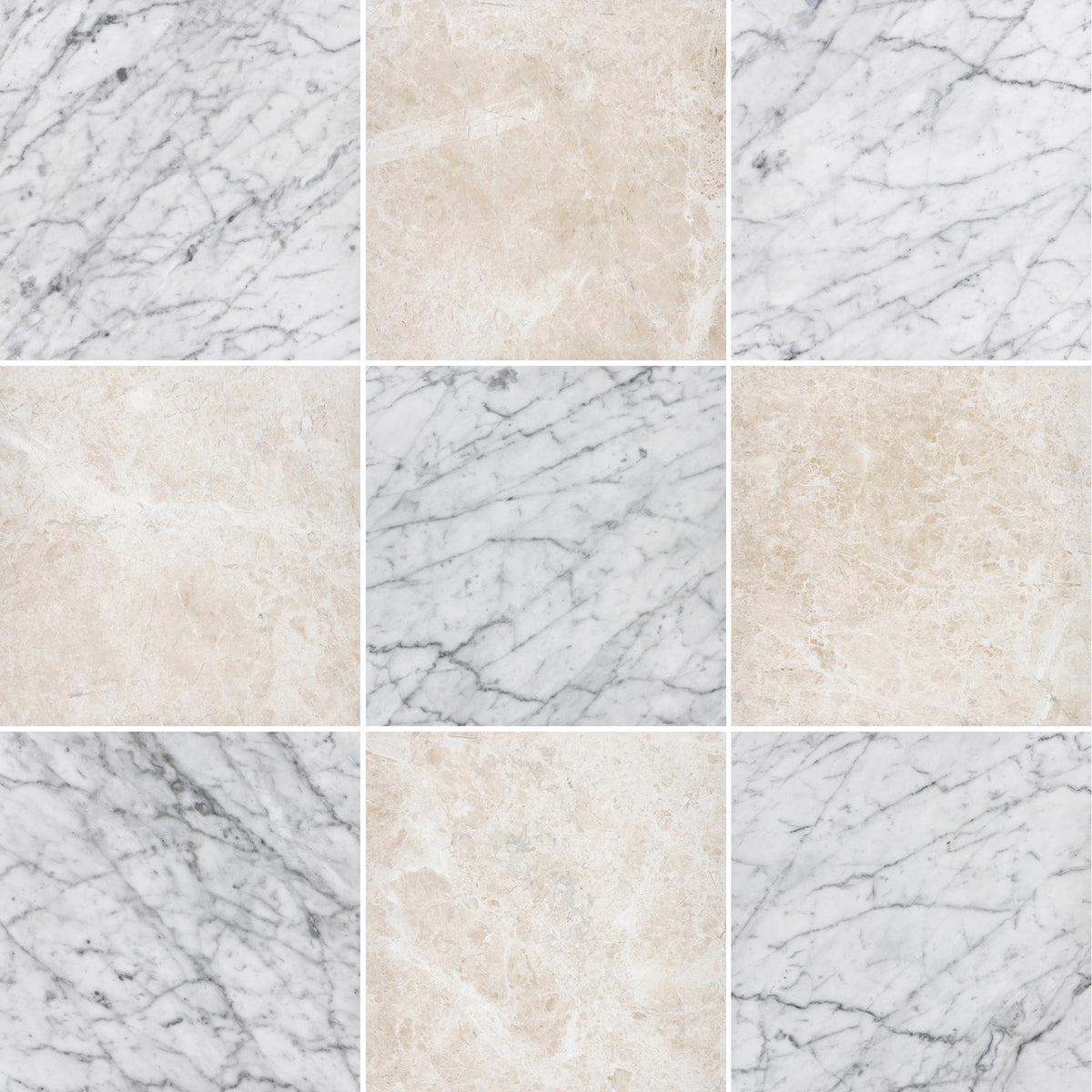 Bianco Carrara & Vanilla Royale 12" Checkerboard Honed – Elon Tile & Stone