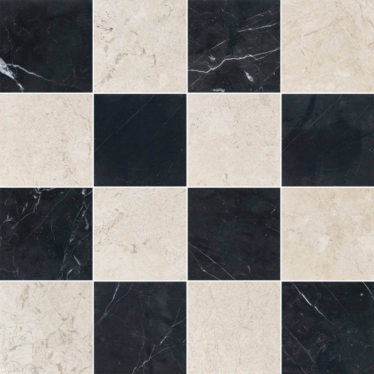 Black Marble & Vanilla Royale 4" Checkerboard Honed – Elon Tile & Stone