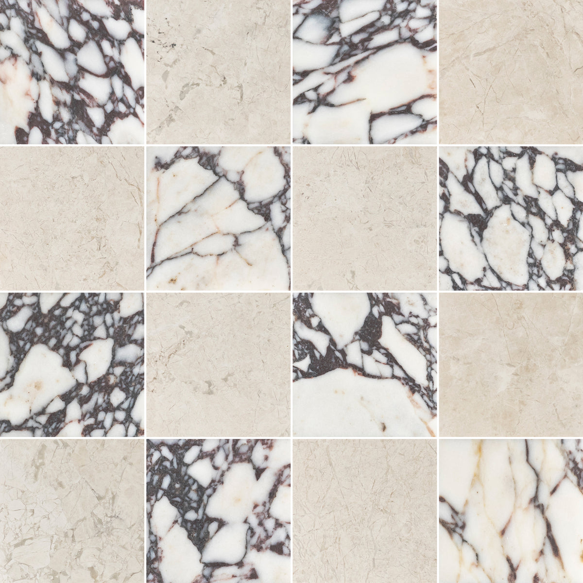 Bianco Violetta & Vanilla Royale 4" Checkerboard Honed – Elon Tile & Stone