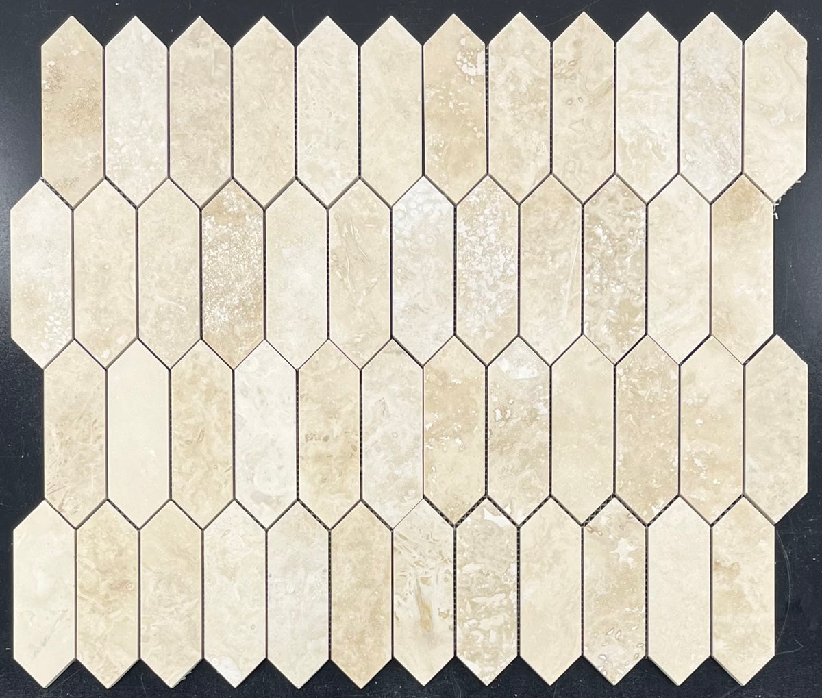 Cross-Cut Light Ivory Travertine 2" x 6" Picket Mosaic Honed & Filled ...