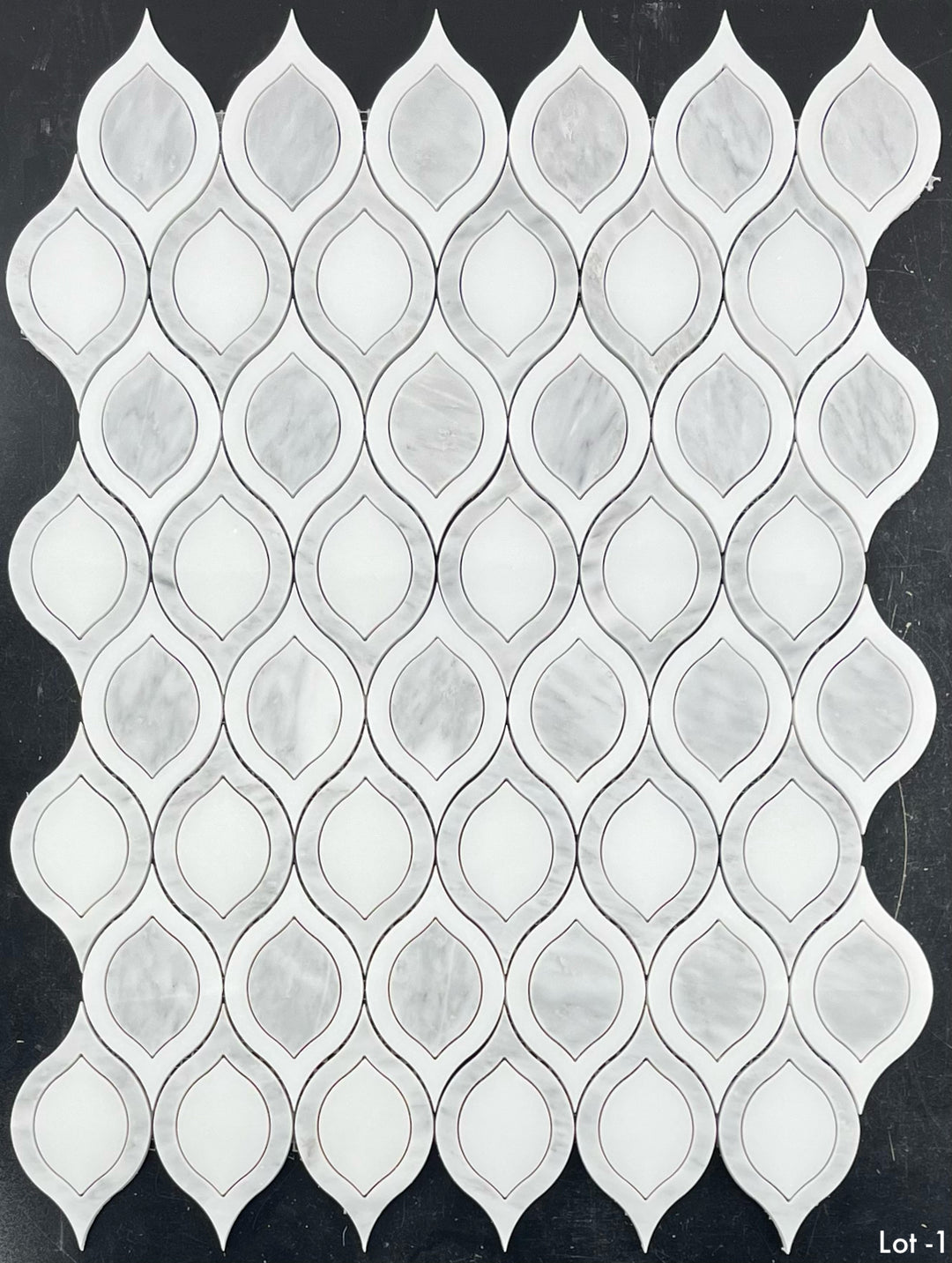 Pearl White Raindrop with Mystic Gray Waterjet Polished – Elon Tile & Stone