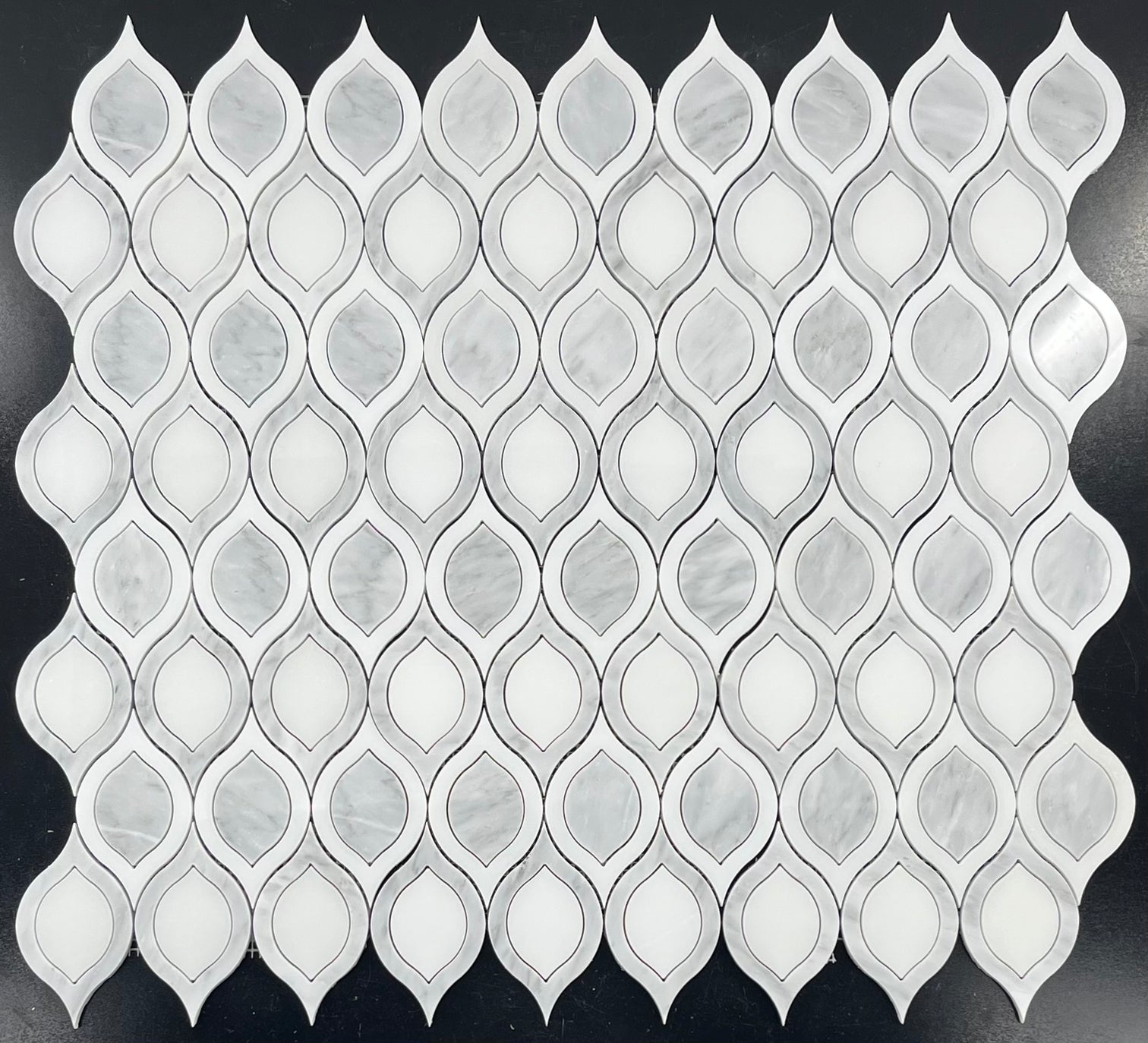 Pearl White Raindrop with Mystic Gray Waterjet Polished – Elon Tile & Stone