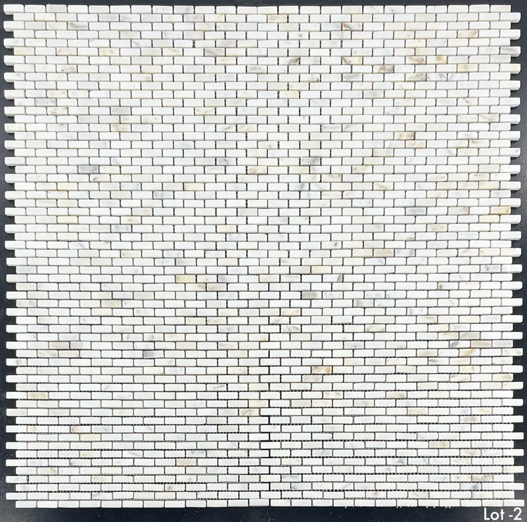 S160 - Calacatta Gold Micro Brick Mosaic Honed Swatch Card – Elon Tile ...